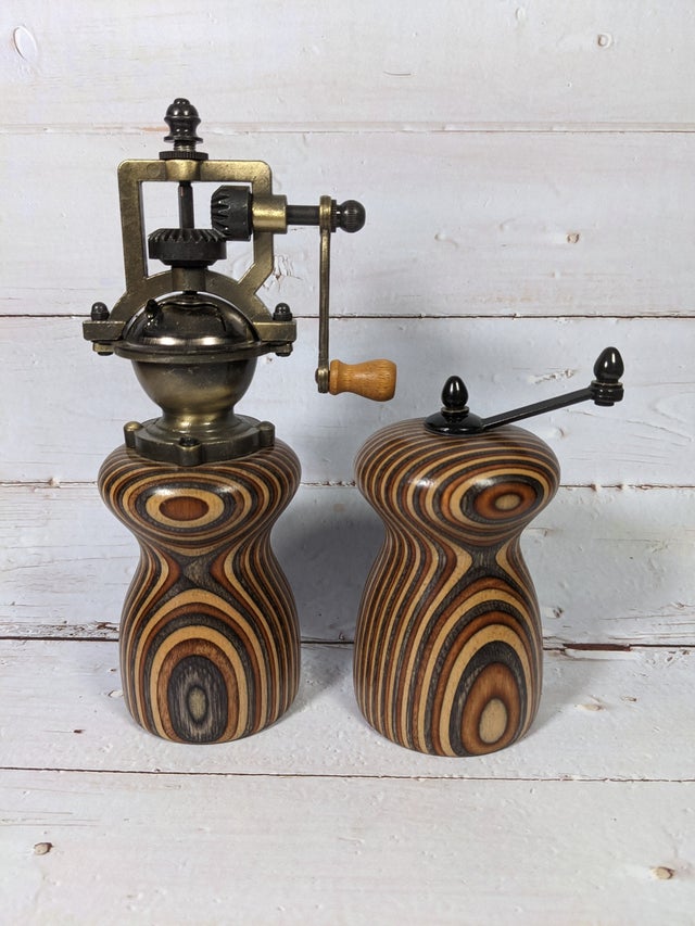 Matching striped birch grinder set